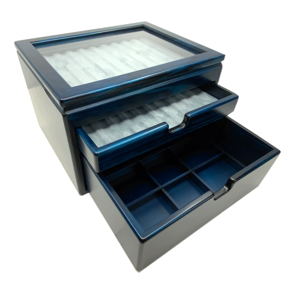 BL063 Hinoki Blue Pen box 20 pens and Ink tray * Toyooka Craft ...